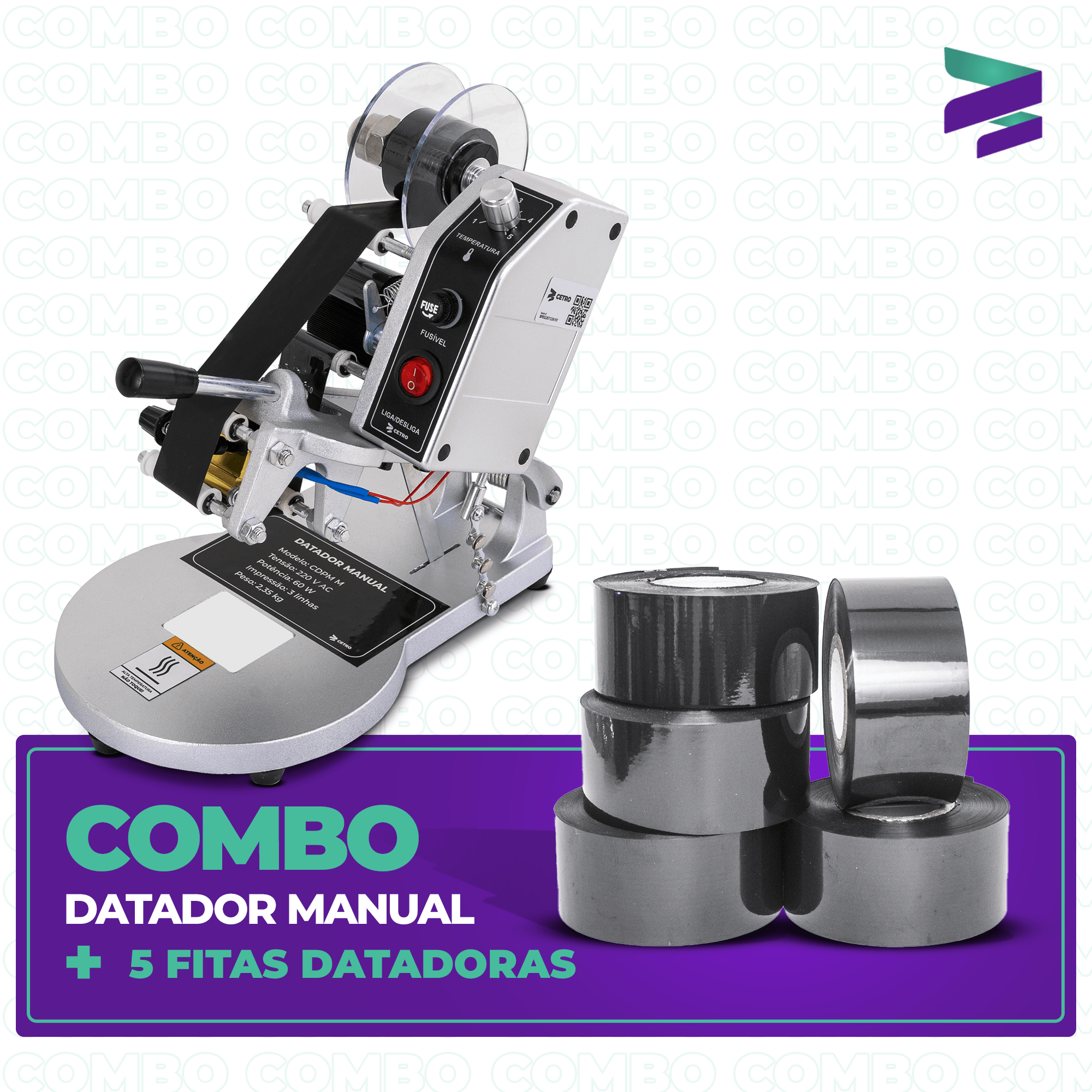Datador Manual + 5 Fitas Datadoras - 220V - Cetro