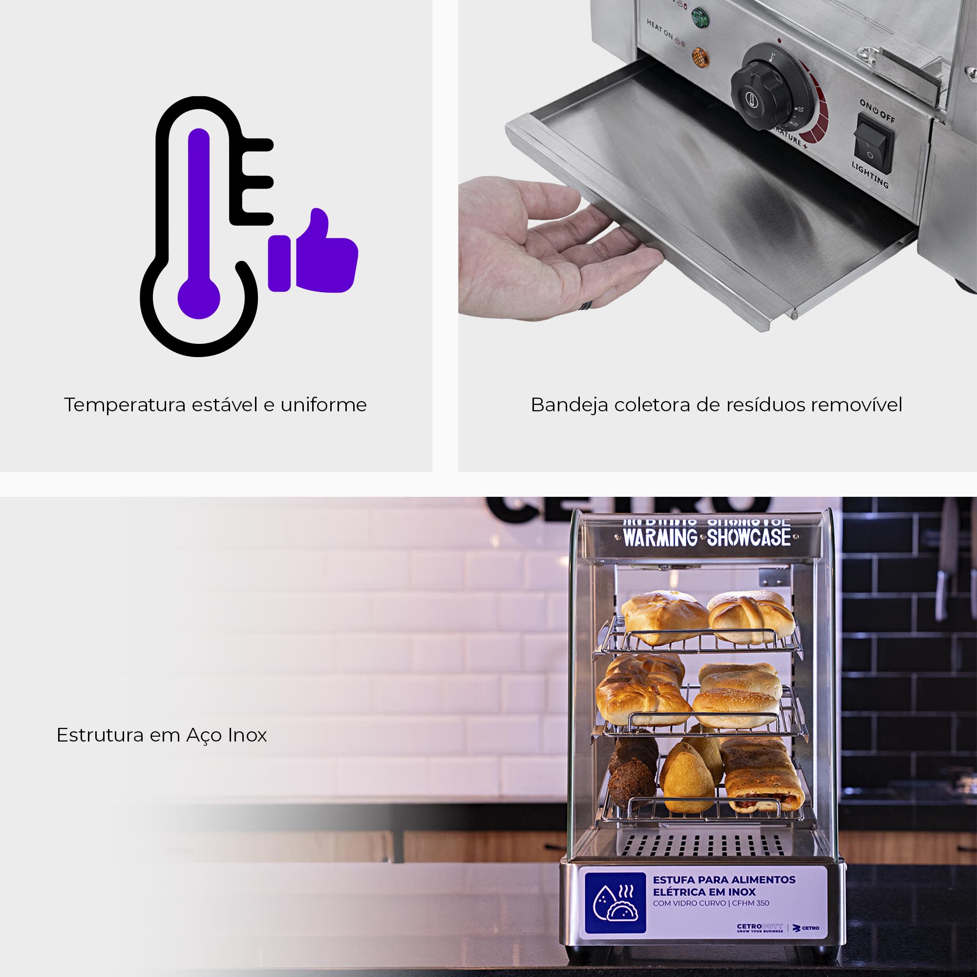 Estufa para Alimentos Elétrica em Inox com Vidro Curvo CFHM 350 - 110V ...