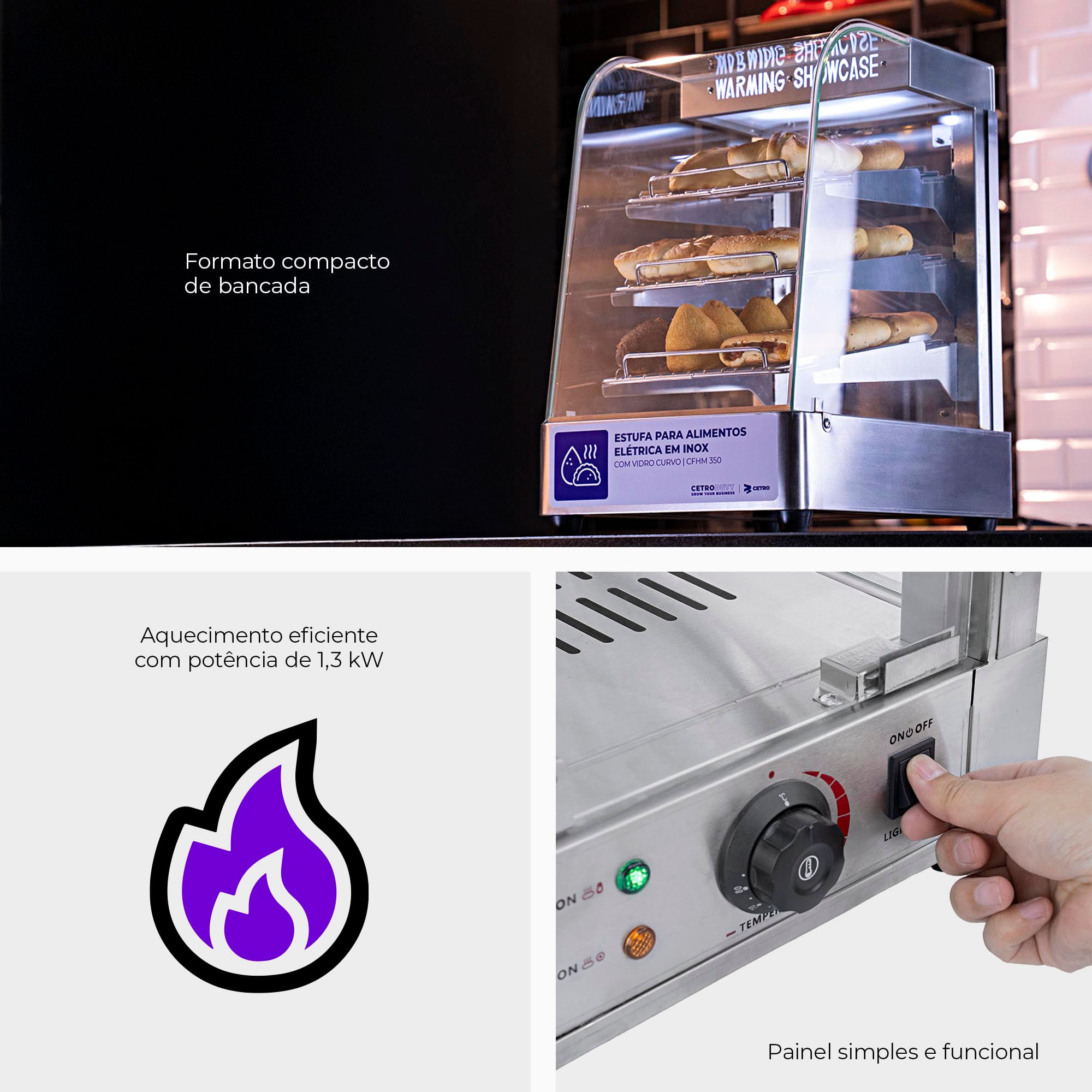 Estufa para Alimentos Elétrica em Inox com Vidro Curvo CFHM 350 - 110V ...